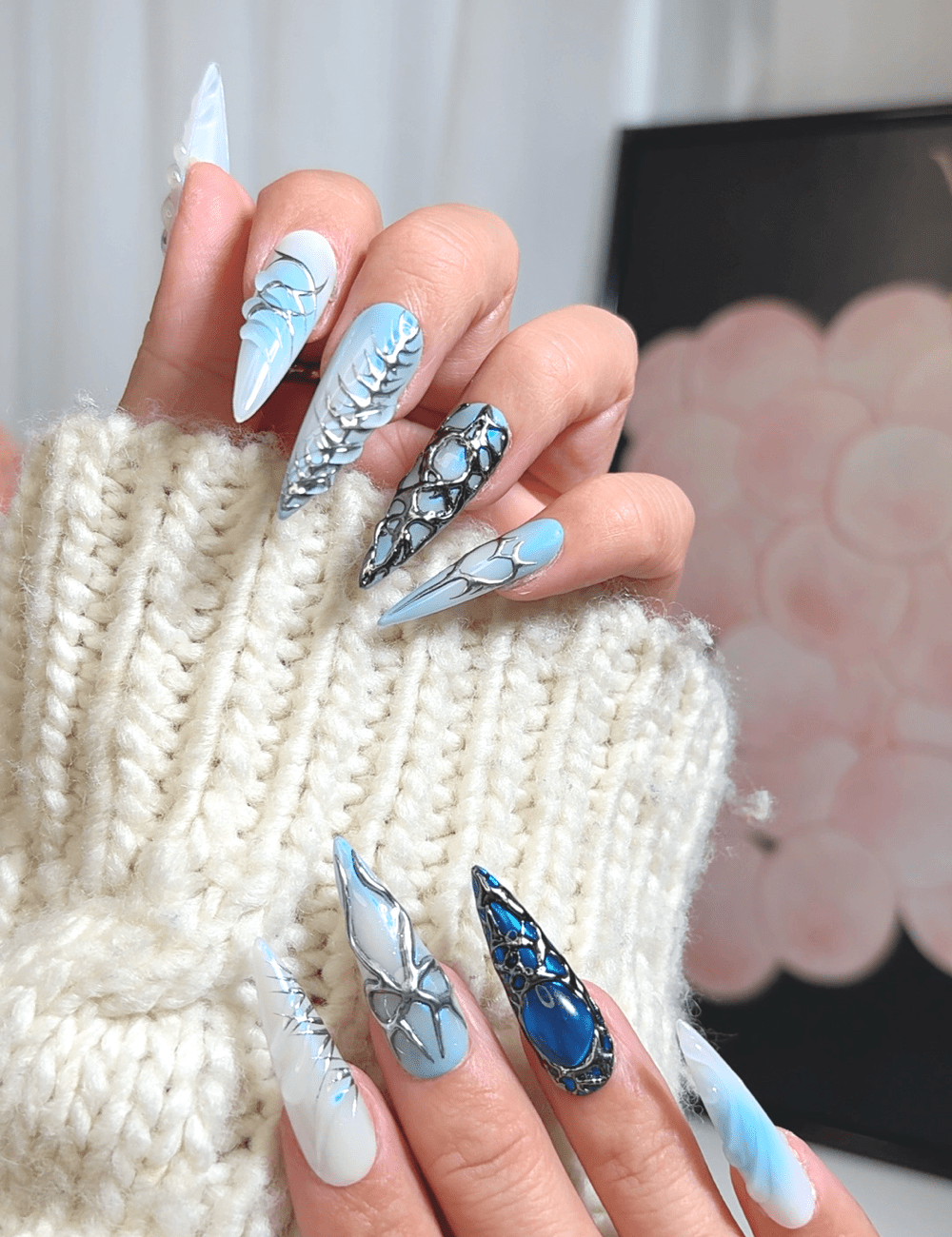 Frostbite Jewel | Long Stiletto Press-On Nails